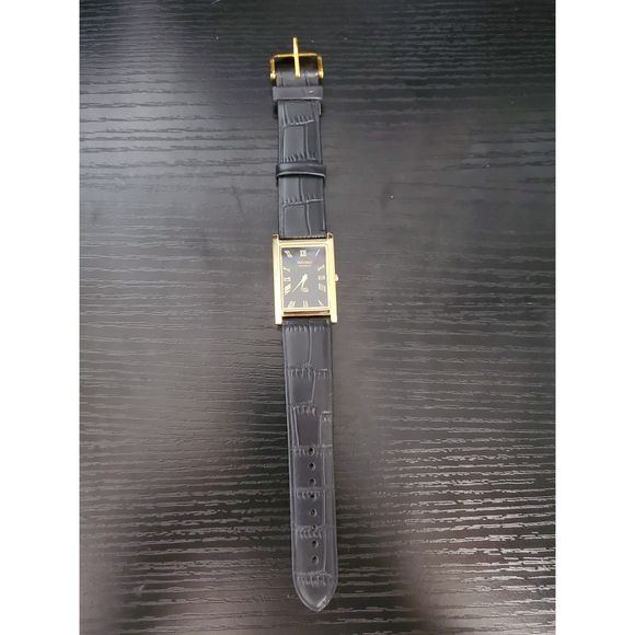 Seiko | Accessories | New Old Stock Rare Vintage Seiko Slim Tank Quartz Mens Leather Watch ...